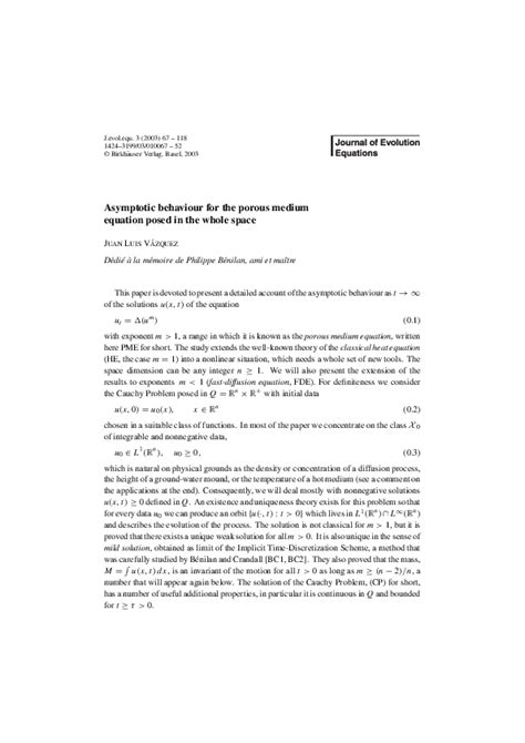 Pdf Asymptotic Behaviour For The Porous Medium Equation Posed In The Whole Space