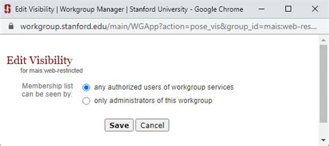 Workgroup Visibility Settings University It