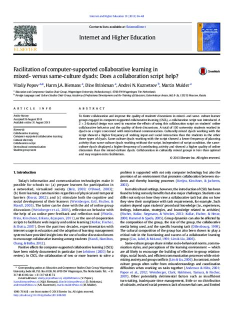 pdf facilitation of computer supported collaborative learning in