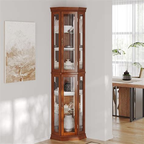 Hayiodda Corner Curio Glass Display Cabinet Lighted