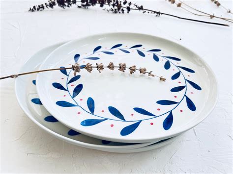 Blue Florish Plate Botanic Plates Blue Dinnerware Vintage Plates