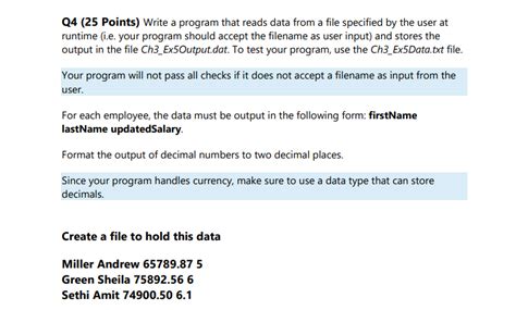 Solved Q4 25 Points Write A Program That Reads Data From A