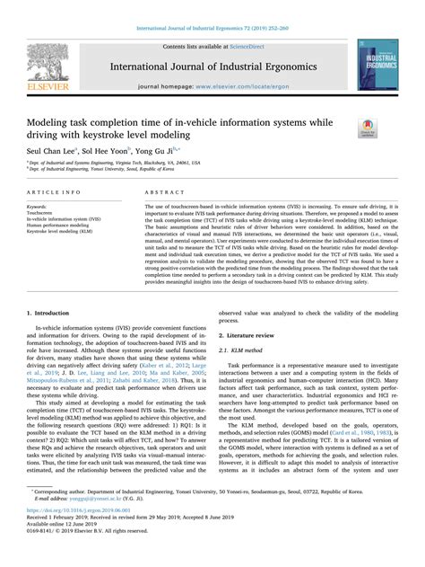 Pdf Modeling Task Completion Time Of In Vehicle Information Systems