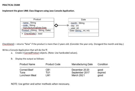 solved practical exam implement the given uml class diagram