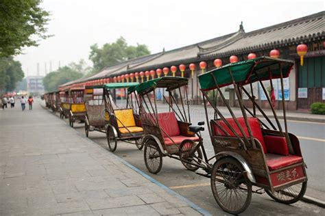 Empty Cycle Rickshaws On A Quiet Street In China Stock Illustration