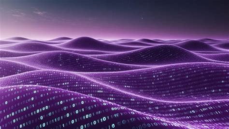 a futuristic digital landscape with glowing waves and binary patterns