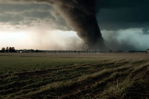Tornado Swirling Through Field With Debris Flying In All Directions