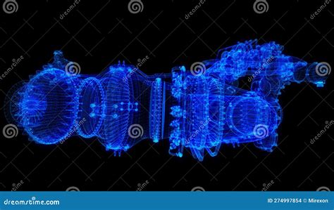 Gas Turbine Engine Blue Particle And Lines Form 3d Model Stock Illustration Illustration Of