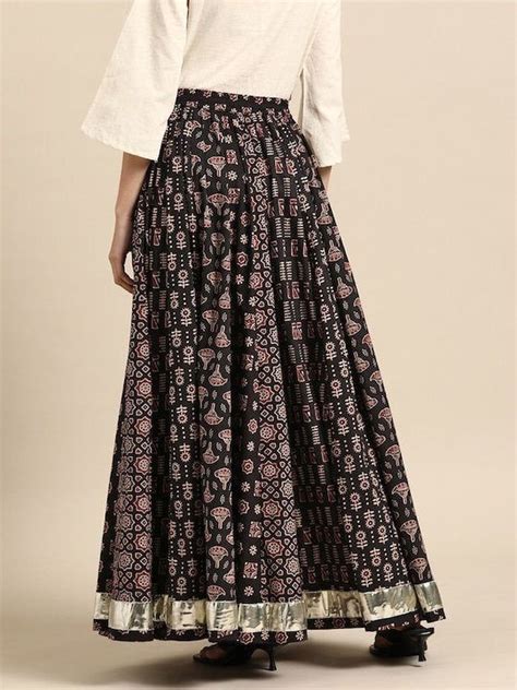 Women Printed A Line Flared Cotton Maxi Skirt Lehenga Ethnic Print