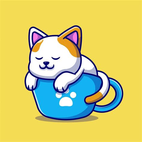 Cute Cat Sleeping On Cup Coffee Cartoon Vector Icon Illustration