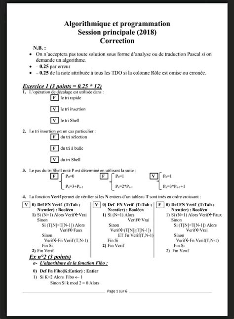 Bac Sc De Linformatique Algorithme Et Programmation Bac Info Session Principale 2018 Corrige