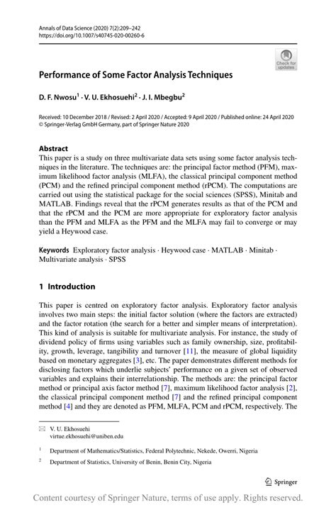 Performance Of Some Factor Analysis Techniques Request Pdf