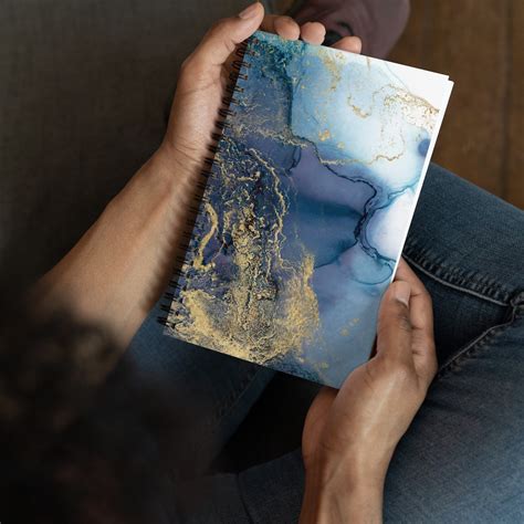 Blue And Gold Marble Spiral Notebook Watercolor Notebook Minimally