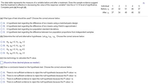 solved the data table represents the measure of a variable