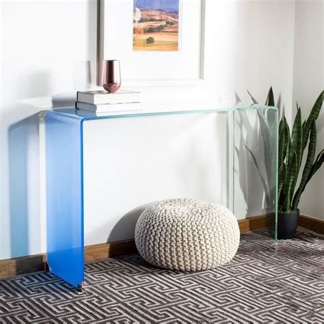 Safavieh Crysta 44 In Clear Blue Rectangle Glass Console Table