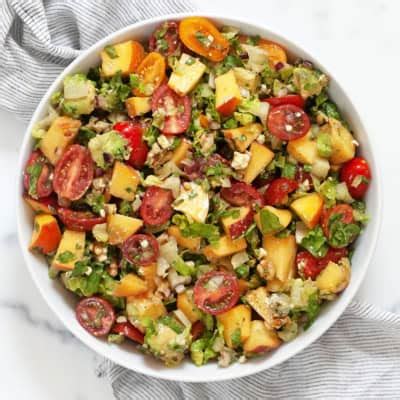 Summer Chopped Salad With Peaches Tomatoes And Avocados Last Ingredient