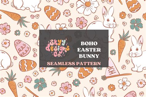 Boho Easter Bunny Seamless Pattern Graphic By Skyydesignsco · Creative Fabrica