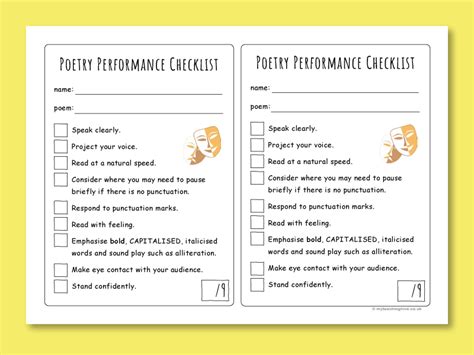 Ks2 Poetry Performance Checklist Or Scorecard Teaching Resources