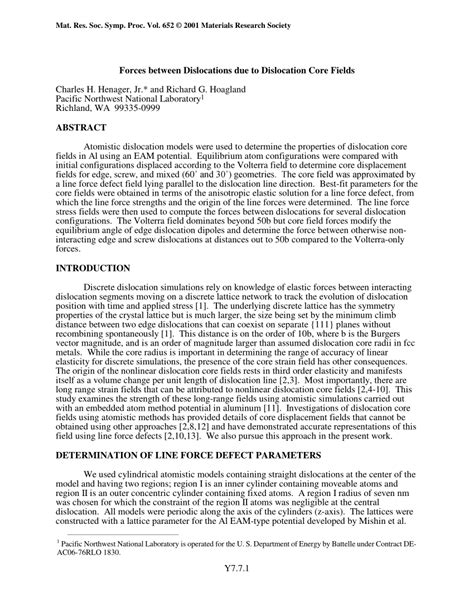 Pdf Forces Between Dislocations Due To Dislocation Core Fields
