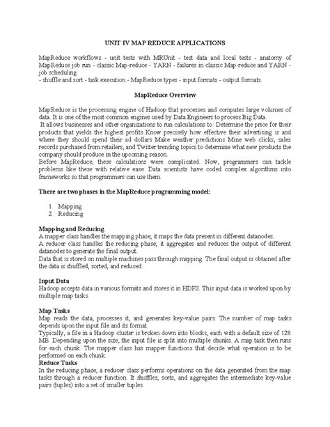 Unit 4 Bigdata Unit Iv Map Reduce Applications Mapreduce Workflows Unit Tests With Mrunit
