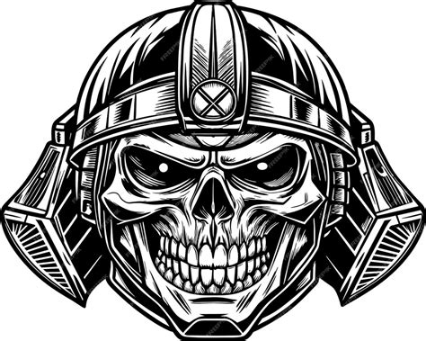 Skull Wear Solider Hamlet On Head Vector Illustration Vector Illustration Linocut Premium Ai
