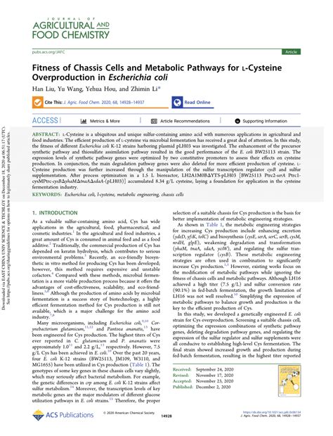 Pdf Fitness Of Chassis Cells And Metabolic Pathways For L Cysteine Overproduction In