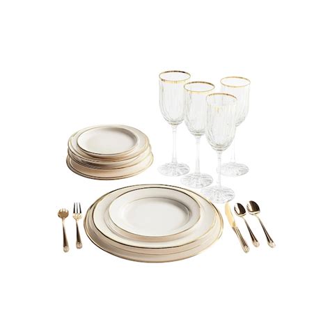 Elegant Goldrimmed Dinnerware Set With Crystal Wine Glasses Premium