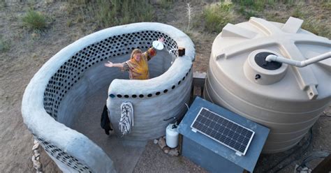 Off Grid Outdoor Shower Built With Hyperadobe Bags And Glass Bottle Bricks Tiny Shiny Home