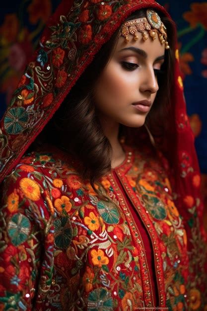 Premium Photo A Detailed View Of A Pakistani Fabric With Handembroidered Patterns