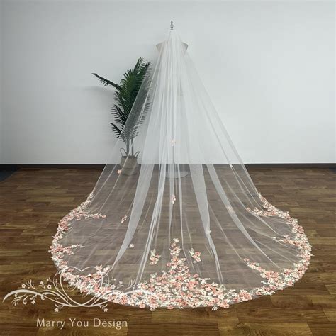 Dreamy Lawn Wedding Veilfloral Outdoor Wedding Veiledge Floral Lace