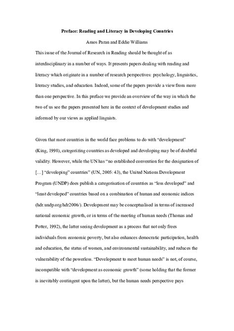 Pdf Editorial Reading And Literacy In Developing Countries