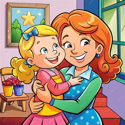 母が娘を抱きしめる漫画のイラスト Premium Ai生成ベクトル画像