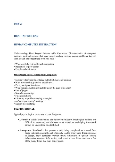 Hci Unit 2 Unit 2 Unit Design Process Human Computer Interaction Understanding How People