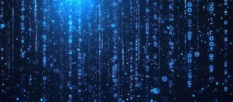 Abstract Digital Data Stream With Blue Glowing Binary Code And
