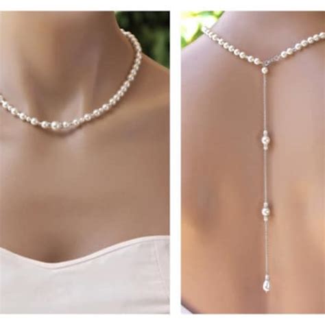 Backdrop Necklacepearl Back Drop Necklace Pearl Bridal Etsy