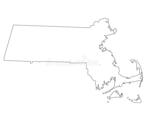 High Detailed Illustration Map Outline Massachusetts State Map Stock