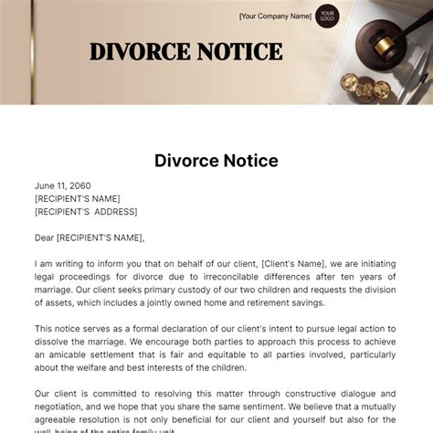 Divorce Notice Template Edit Online And Download Example