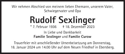 Traueranzeigen Von Rudolf Sexlinger Sz Gedenken De