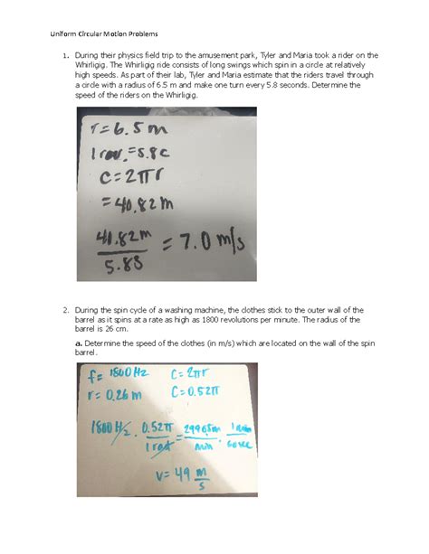Ucm And Gravity Practice Problems During Their Physics Field Trip To The Amusement Park Tyler