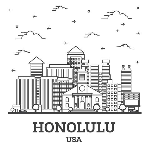Outline Honolulu Hawaii Usa City Skyline With Modern Buildings Isolated