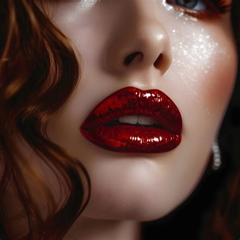 Woman With Lip Gloss Is Shown With Lipstick Premium Ai Generated Image