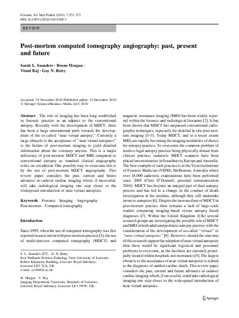 Pdf Post Mortem Computed Tomography Angiography Past Present And Future