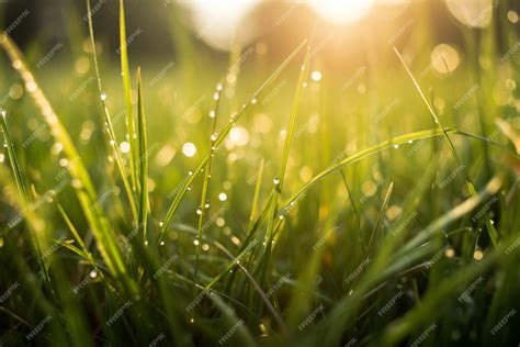 Wet Grass Background With Bright Morning Light Grass Natural Landscape