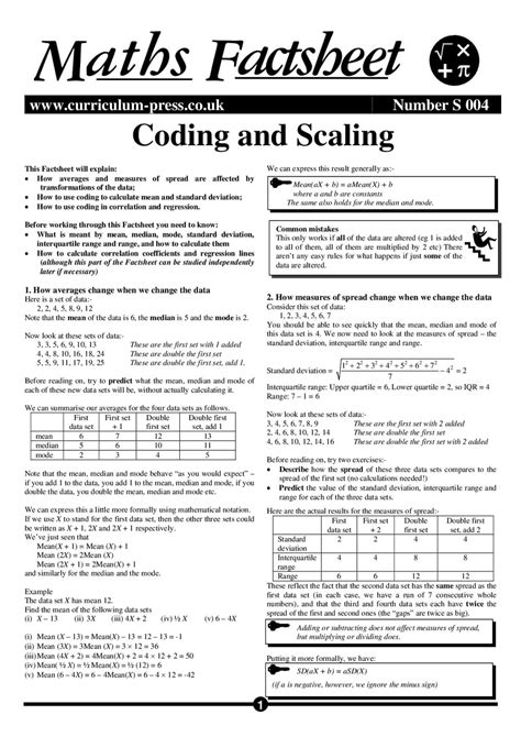 Coding And Scaling A Level Maths Factsheet Curriculum Press Coding And Scaling A Level Maths Factsheet Curriculum Press