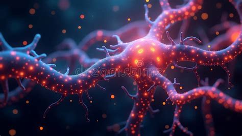 Detailed Neuron Cell Illustration With Glowing Synapses And Intricate