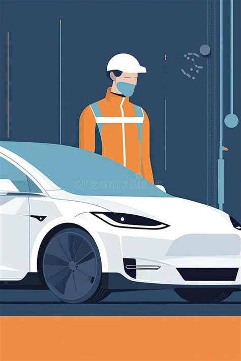 Electric Vehicle Ev Engineer Wear Full Sefety Equipment Working On