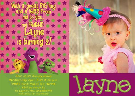 Barney Party Invitations Print At Home Diy Barney Birthday Print