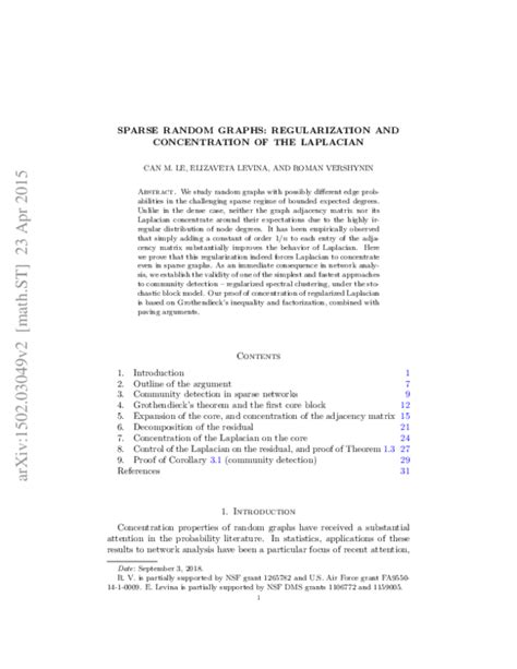 Pdf Sparse Random Graphs Regularization And Concentration Of The