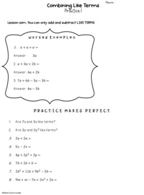 Combining Like Terms Activities Notes Puzzle Practice Pdf And Distance