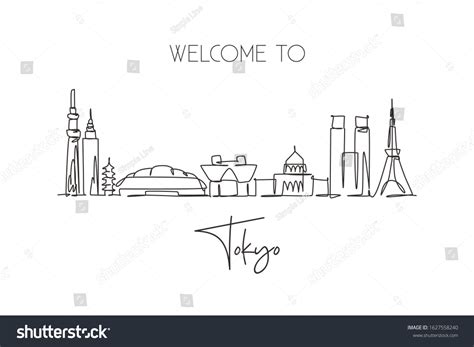 One Continuous Line Drawing Tokyo City 스톡 벡터로열티 프리 1627558240